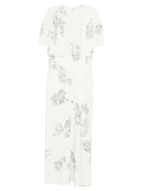 Victoria Beckham Floral Print Midi Dress - White