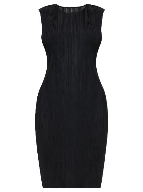 PLEATS PLEASE BY ISSEY MIYAKE Sleeveless Round Neck Pleated Dress - Black