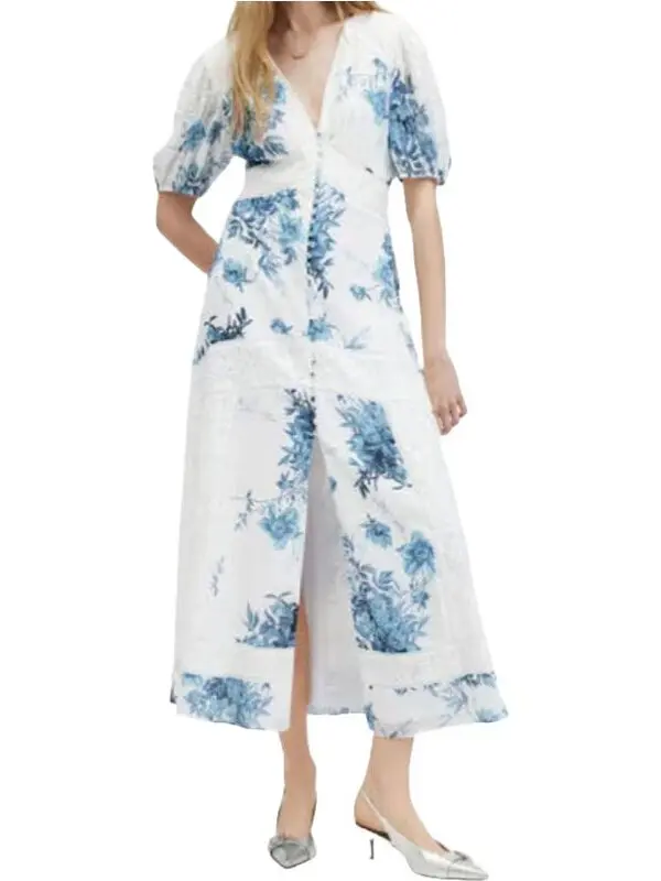 ALLSAINTS Dekorah Floral Maxi Dress With Lace Trim - White