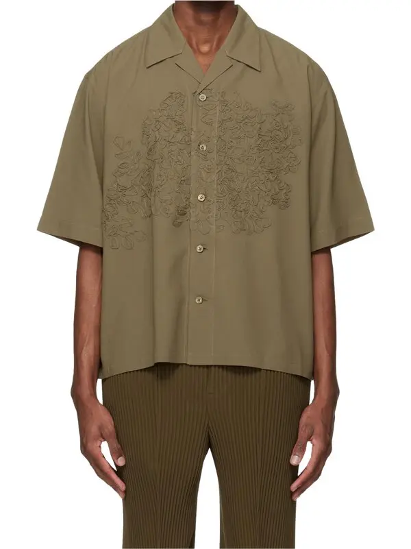 Issey Miyake Embroidered Short-sleeve Shirt - Khaki