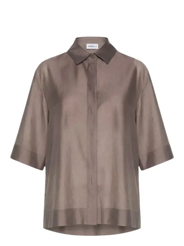 Marella Collared Shirt With Pleated Back Detail - Gray