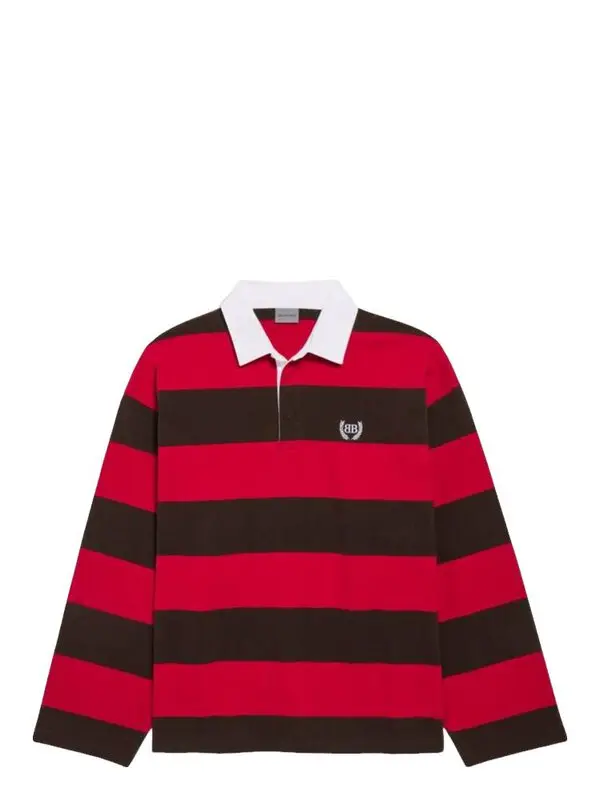 Balenciaga Bb Laurel Embroidered Long-sleeved Polo Shirt - Dark Brown/red