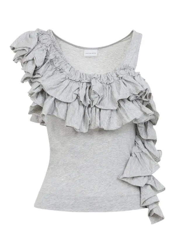 Dries Van Noten Asymmetrical Ruffled Tank Top - Gray Blend
