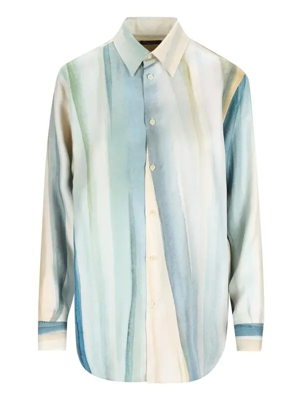 Loro Piana Watercolour Print Long Sleeve Shirt - White