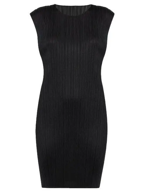 PLEATS PLEASE BY ISSEY MIYAKE Sleeveless Round Neck Pleated Mini Dress - Black