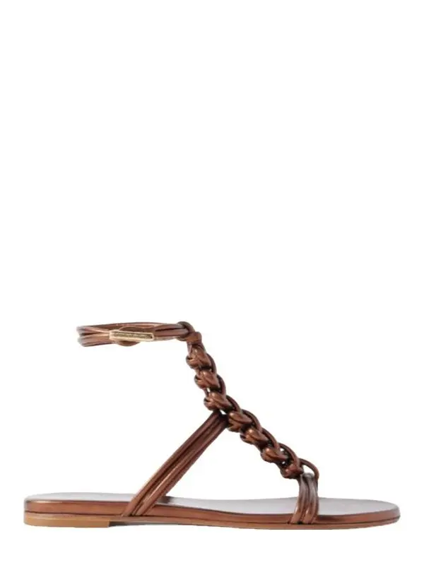 GIANVITO ROSSI Metallic Braided Leather Sandals - Brown