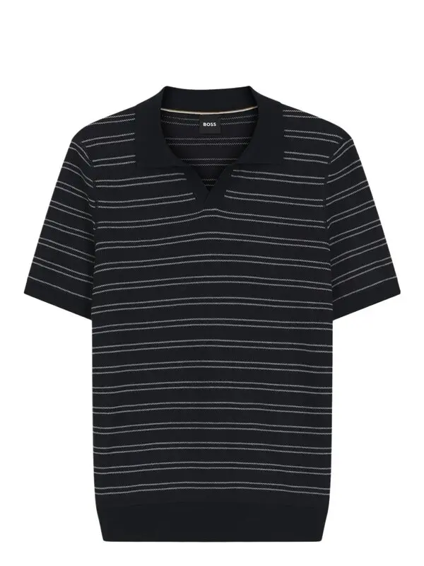 Hugo Boss Striped Short-sleeve Knitted Polo Sweater - Dark Blue