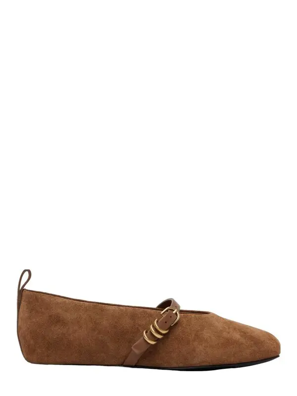 RAG  BONE Rag & Bone Suede Mary Jane Flats With Pin Buckle Detail - Brown