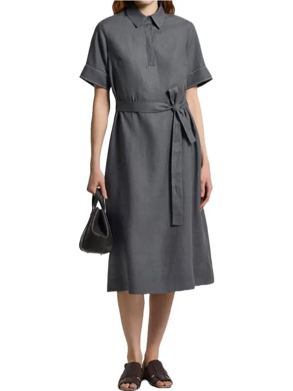 Peserico Polo-collar Belted Midi Dress - Black