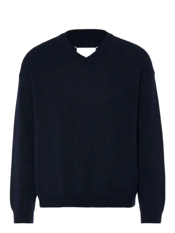 MAISON MARGIELA V-neck Sweater With Four Stitches - Navy Blue