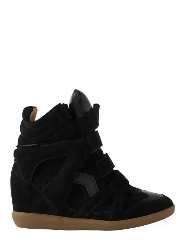 Isabel Marant Étoile Suede High-top Wedge Sneakers With Leather Trim - Black