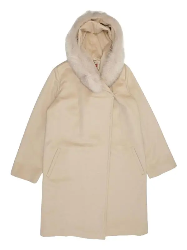 Max Mara Logo Hooded Overcoat - Nude