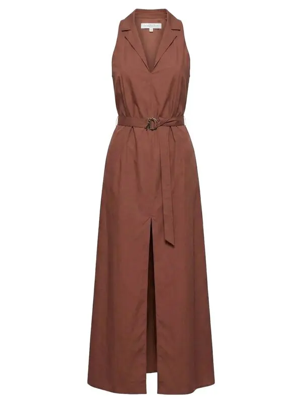Patrizia Pepe Sleeveless V-neck Maxi Dress With Belt - Brown