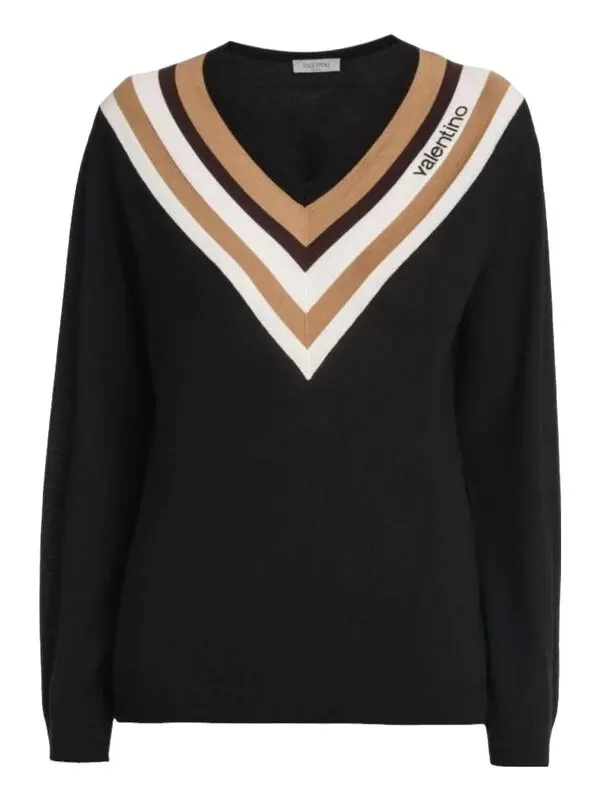 Valentino Garavani Chevron Stripe V-neck Jumper - Black