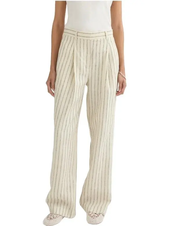 Posse Pinstripe Pleated Wide-leg Trousers - Cream