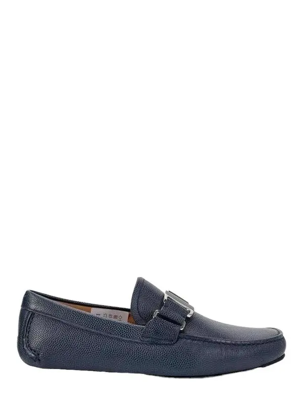FERRAGAMO Navy Blue Buckled Loafers - Black