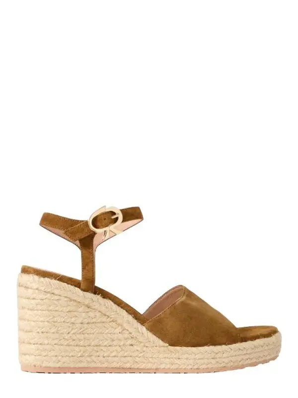 GIANVITO ROSSI Suede Espadrille Wedge Sandals - Nude
