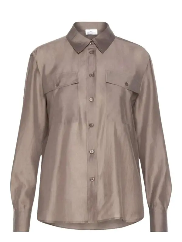 Marella Long-sleeved Shirt With Classic Collar And Patch Pockets - Nude