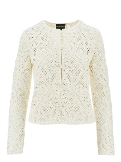 Emporio Armani Crewneck Button-up Jacket - White