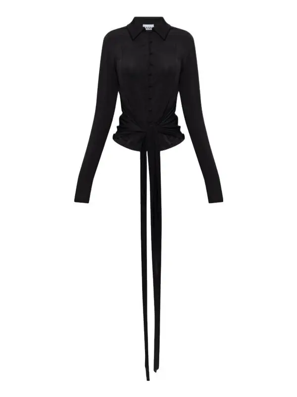 GANNI Collared Tie-front Cardigan - Black