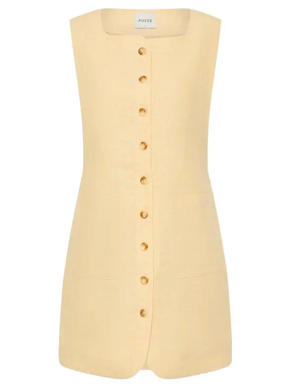 Posse Sleeveless Button Detailed Mini Dress - Bright Yellow