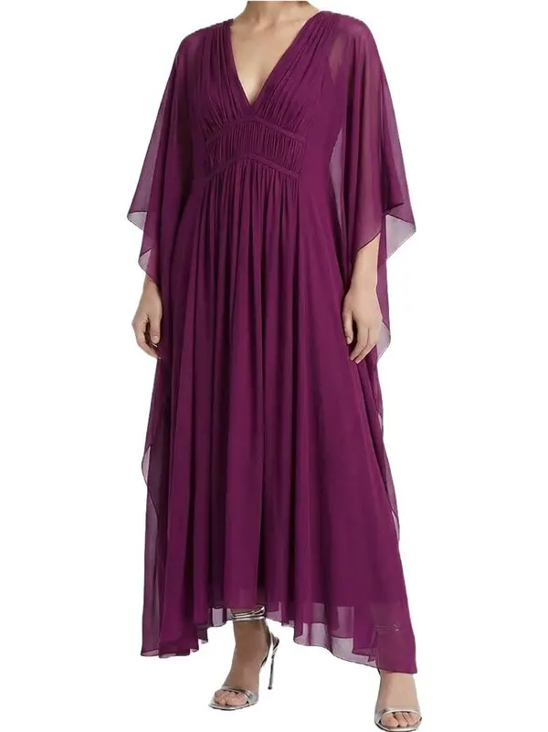 Alberta Ferretti V-neck Maxi Dress With Pleated Details - Red