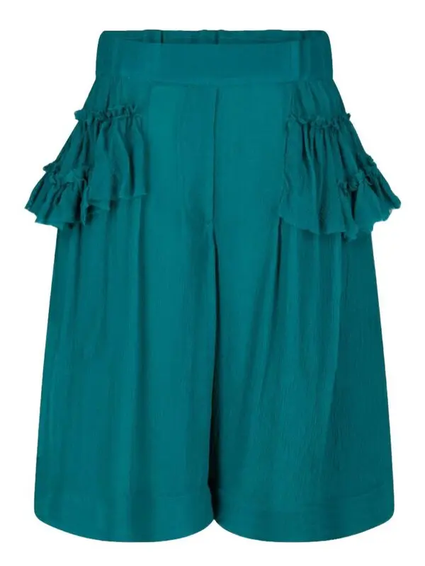 Dries Van Noten Ruffled Mid-length Tailored Shorts - Petrol