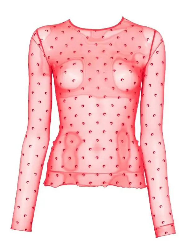 MARINE SERRE Moon-print Mesh T-shirt - Pink
