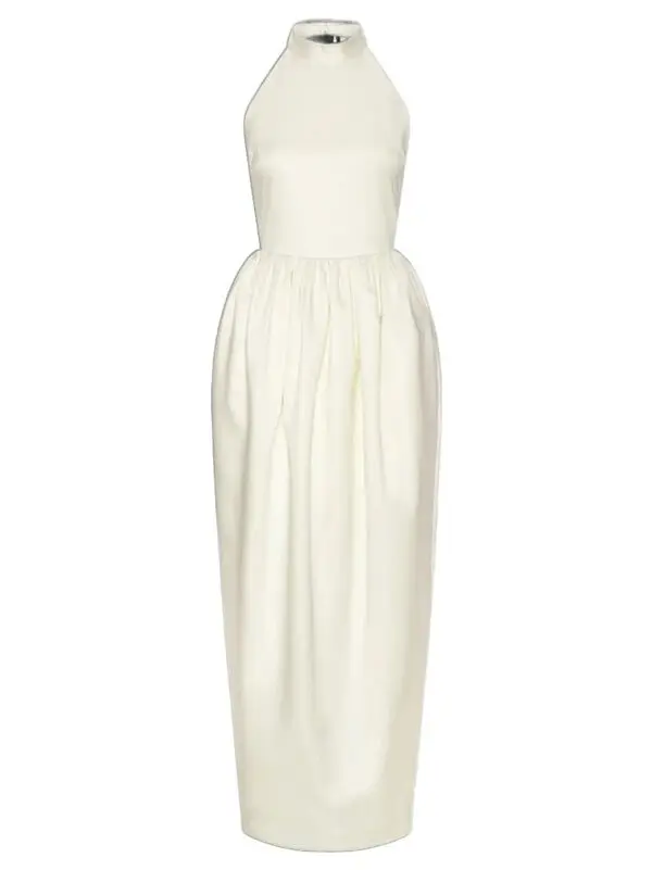 ROTATE BY BIRGER CHRISTENSEN Halterneck Satin Maxi Dress With Mandarin Collar And Open Back - White
