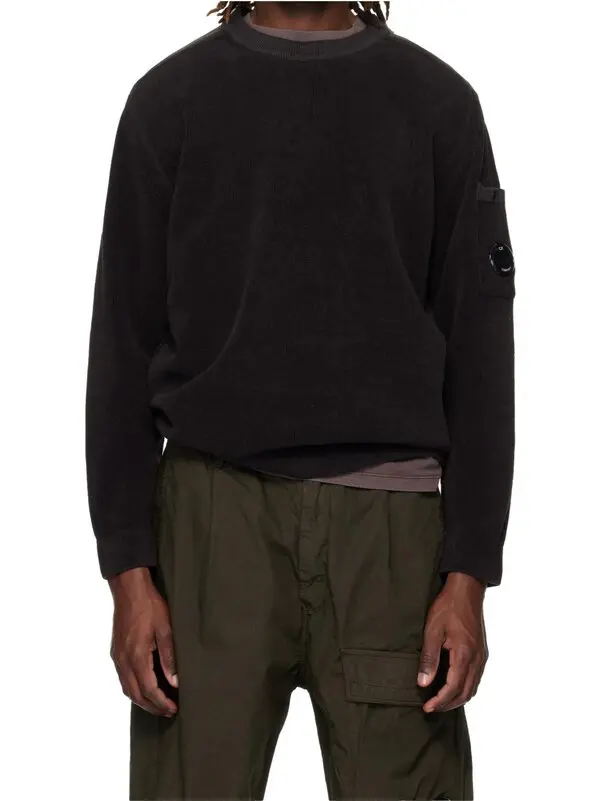 C.P. COMPANY Garment Dyed Lens Crew Neck Sweater - Black