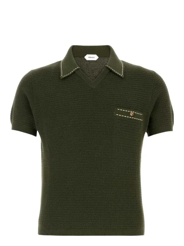 Versace Short-sleeved Knitted Polo Shirt - Darkolive