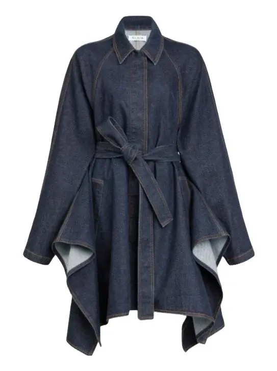 Alaïa Belted Denim Coat - Blue