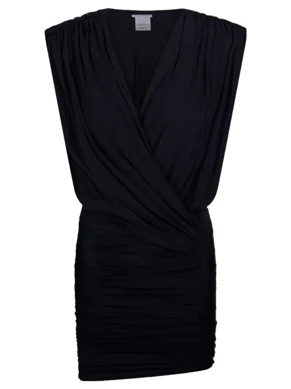 AMAZUIN V-neck Draped Mini Dress - Black