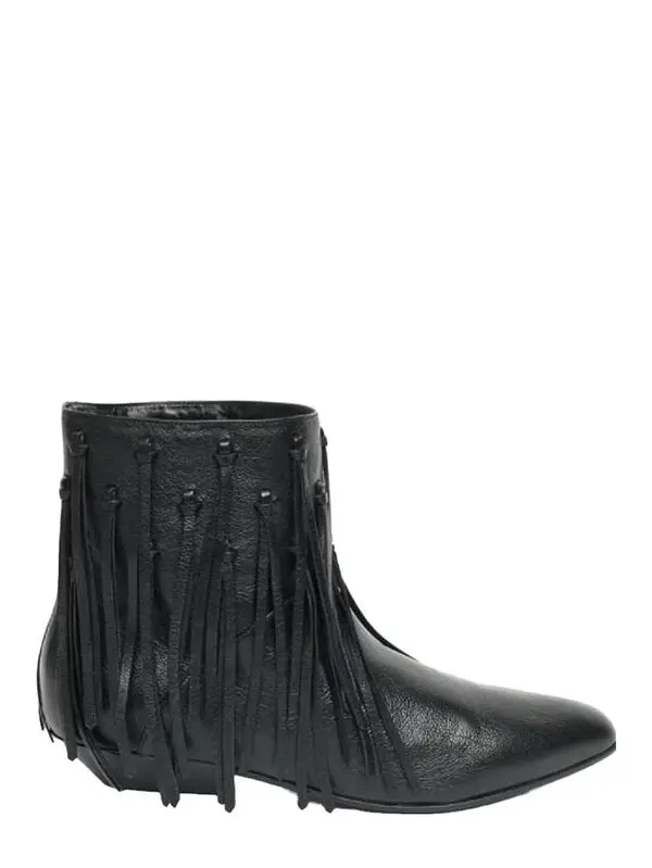 Saint Laurent Low-heeled Boots With Fringe Detailing - Black