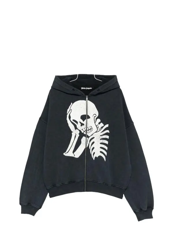 Palm Angels Skeleton Print Zip-up Hoodie - Black