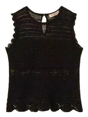 TWINSET Crochet Rhinestone Knit Top - Black