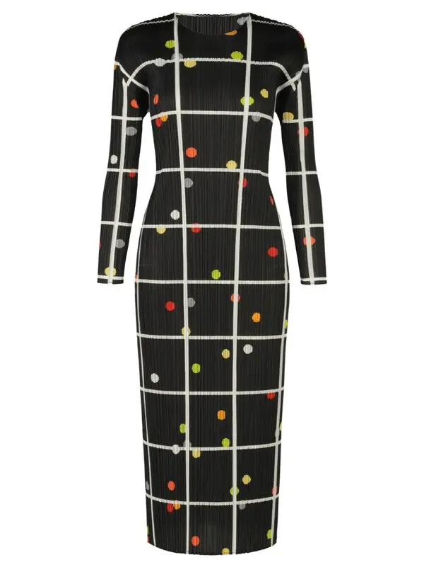 PLEATS PLEASE BY ISSEY MIYAKE Grid Print Pleated Dress - Black