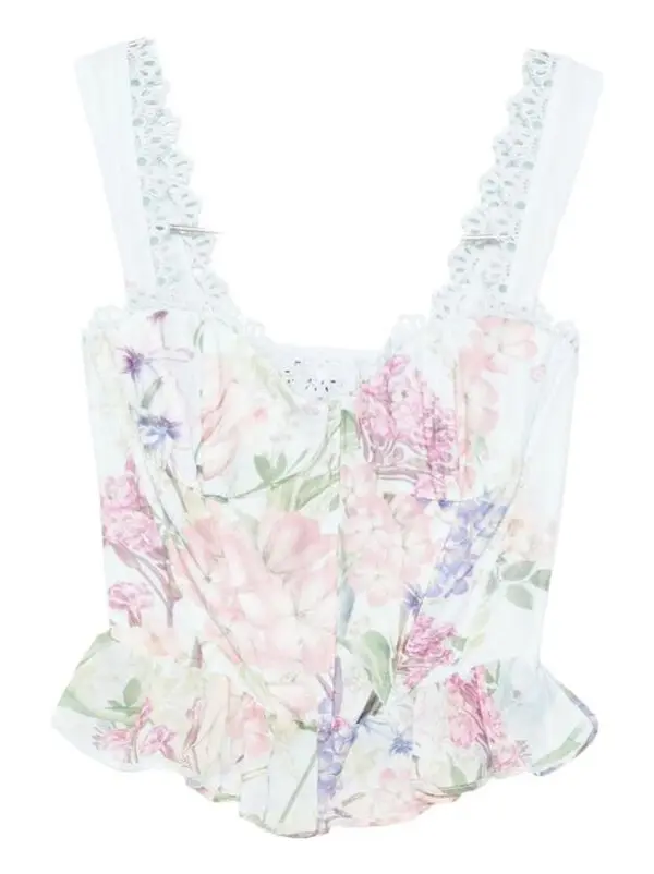 Charo Ruiz Ibiza Floret Lace Floral Top - Blue