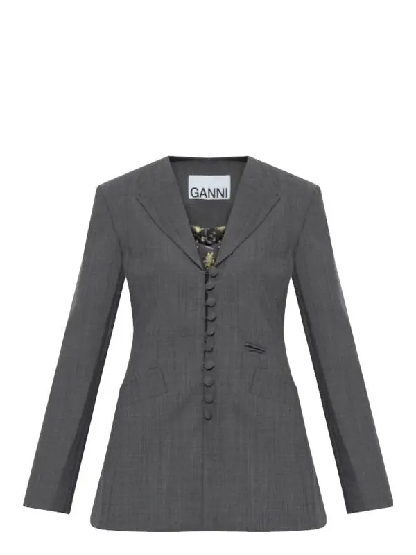 GANNI Single Vent Fitted Blazer - Phantom Black