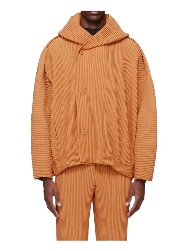 Issey Miyake Pleated Hooded Casual Jacket - Brown