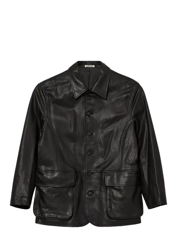 Auralee Long-sleeved Leather Jacket - Black