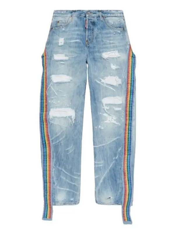 Dsquared2 Distressed Loose Twist Jeans With Rainbow Detailing - Blue