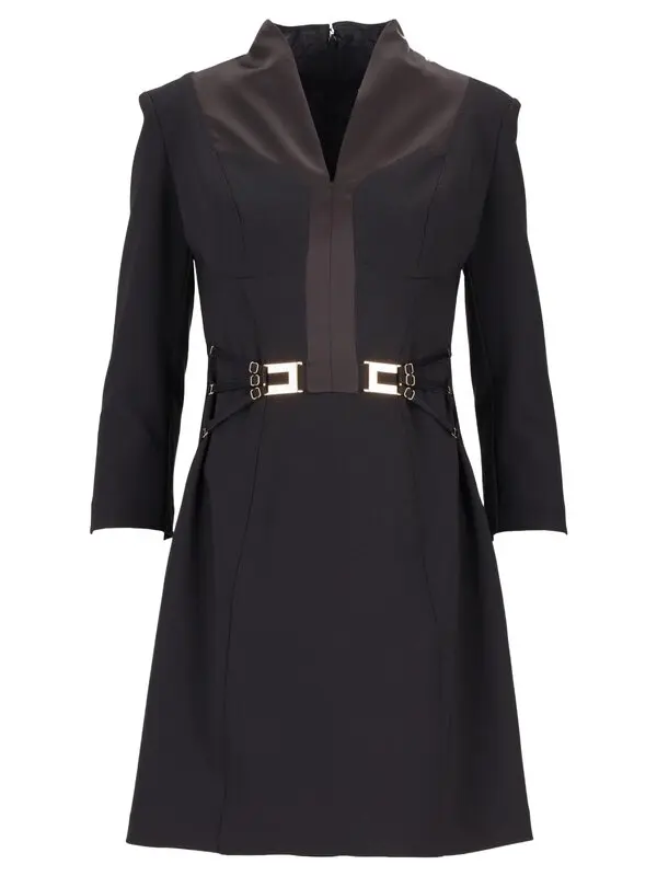 Elisabetta Franchi Three-quarter Sleeve Gold-tone Buckle Dress - Black