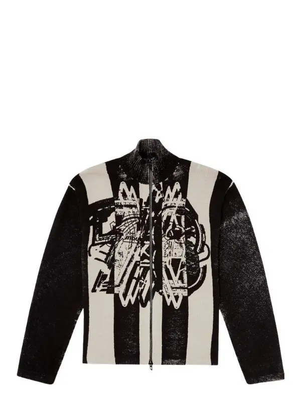 DIESEL® Striped Zip-up Bomber Jacket - Black/white