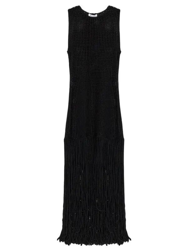 Alaïa Openwork Tasseled Knit Dress - Black