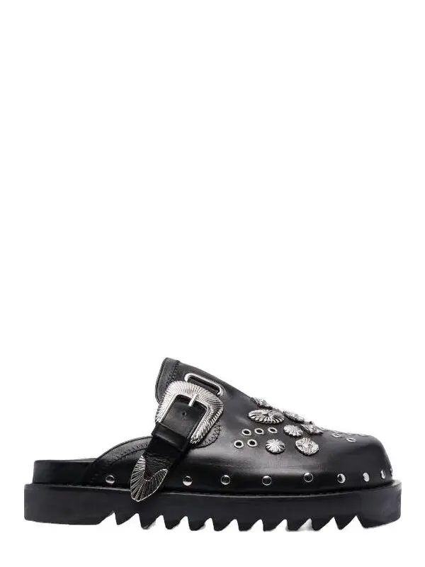 TOGA VIRILIS Silver Embellished Leather Clogs - Black