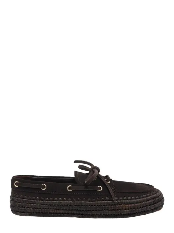 PALOMA BARCELO Penelope Lace-up Flat With Raffia Detailing - Chocolate