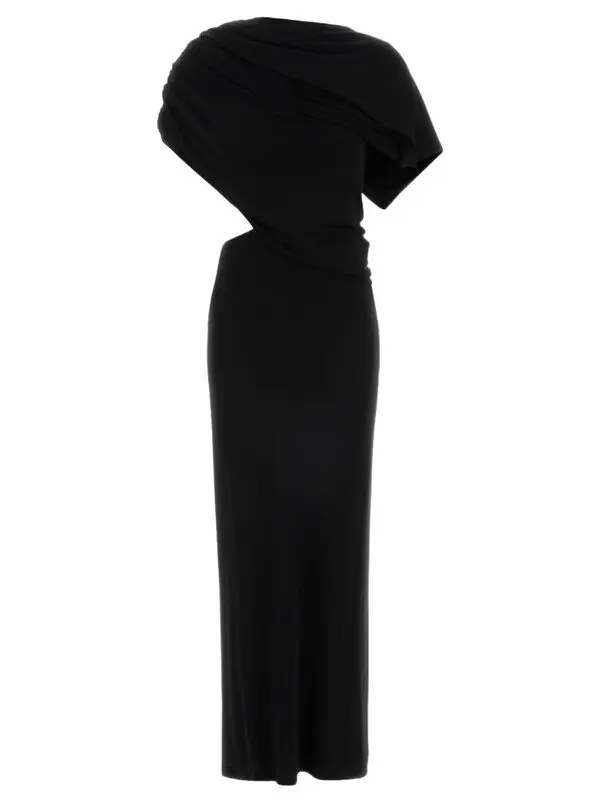 Alberta Ferretti Draped One-shoulder Maxi Skirt Set - Black