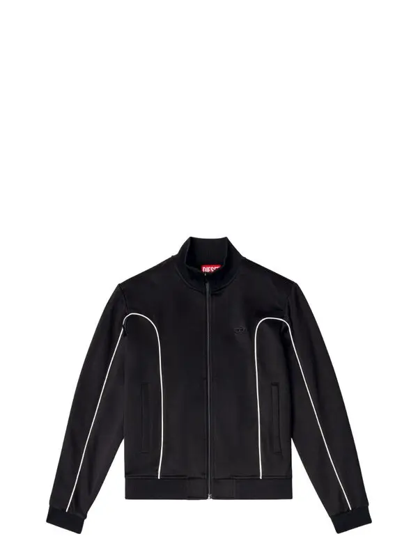DIESEL® F-locking-od Full-zip Sweatshirt With Contrast Piping And Oval D Embroidery - Black/white