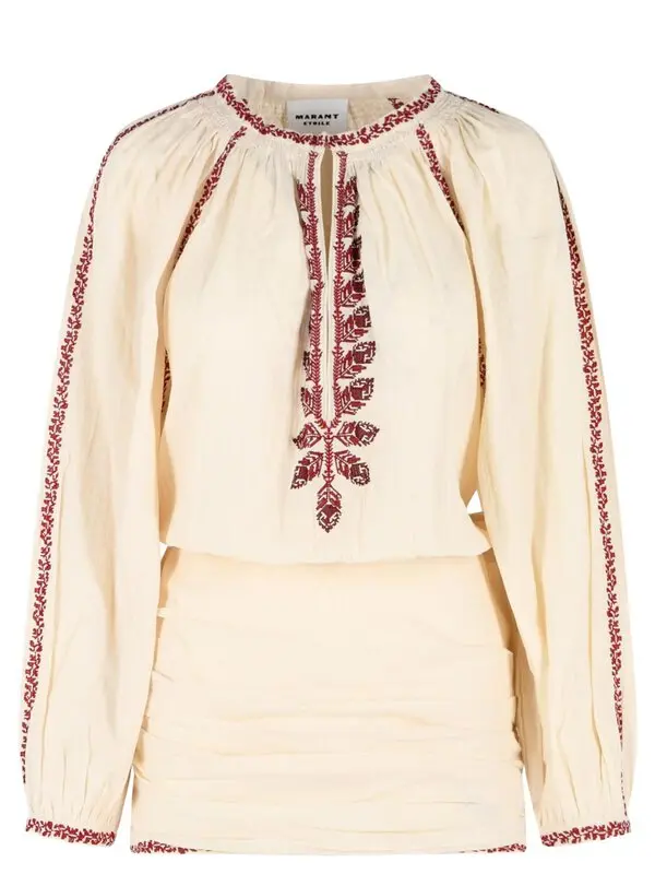 Isabel Marant Étoile Ludy Embroidered Ruched Dress - Ivory